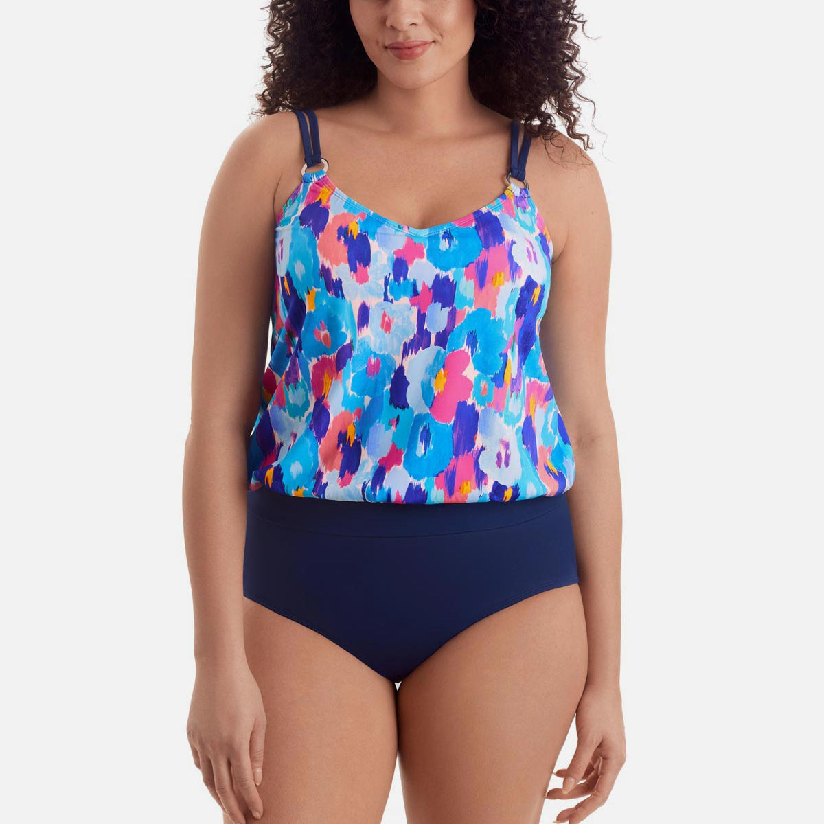 Shape Solver V Neck Blouson Tankini Top Color Confetti – Longitude Swim