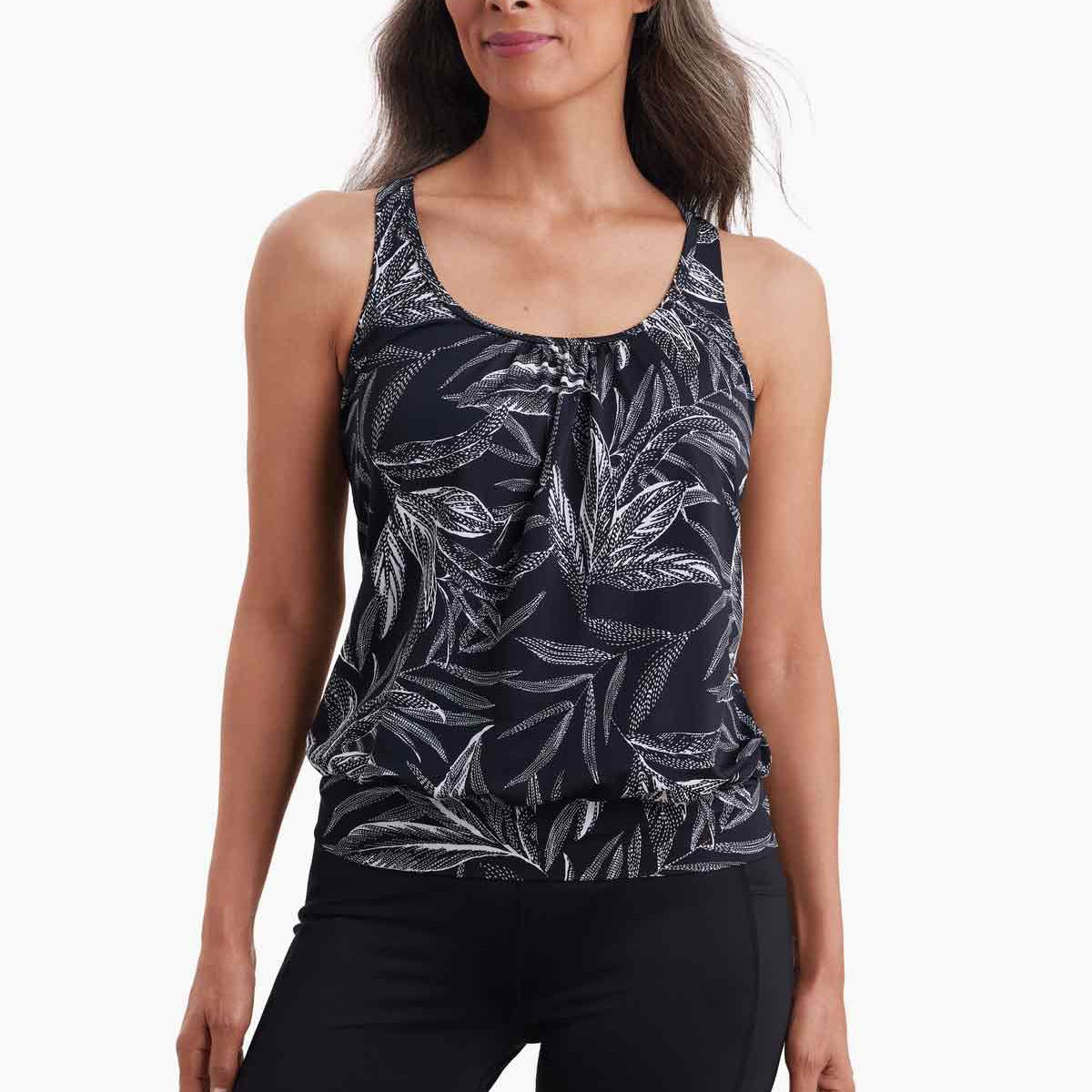 Shape Solver Shirred Neck Blouson Tankini Top Leaf Encounter ...