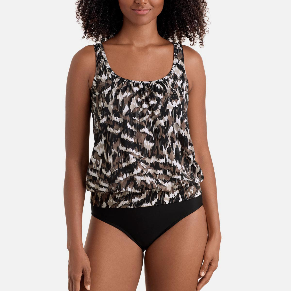 Shape Solver Shirred Neck Blouson Top Desert Skin – Longitude Swim