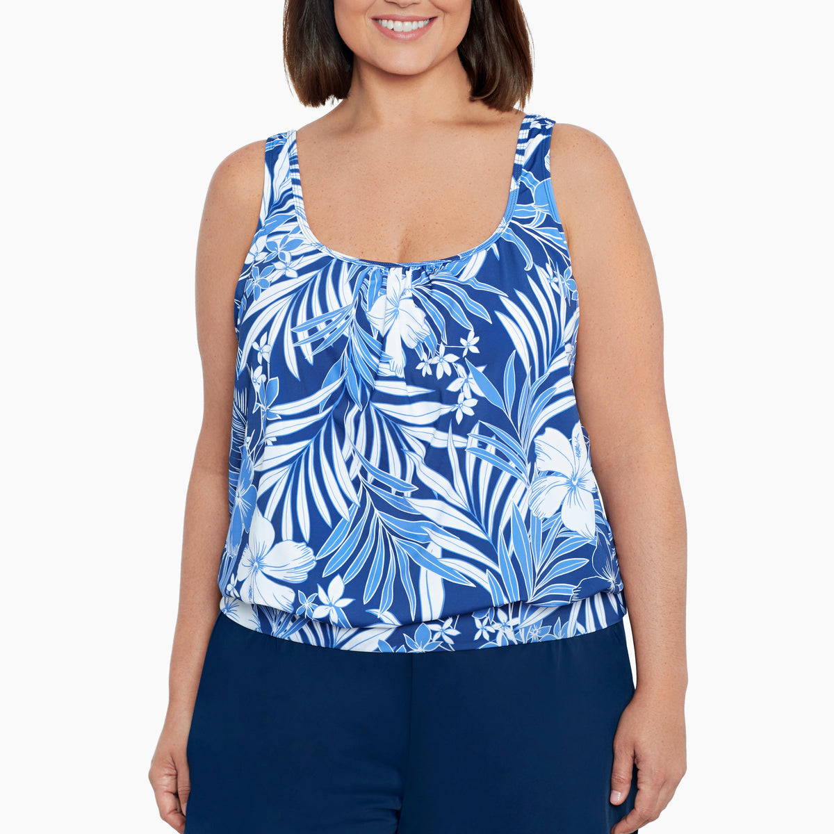 Shape Solver by Penbrooke Plus Size Shirred Neck Blouson Tankini In My ...