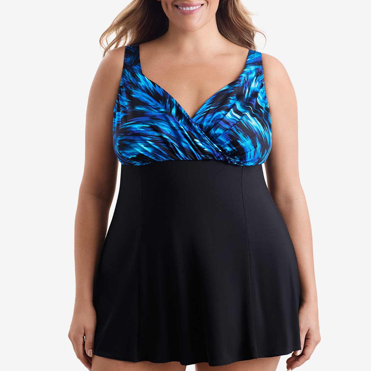 Longitude Plus Size Draped Crossover Long Torso One Piece Swim Dress ...