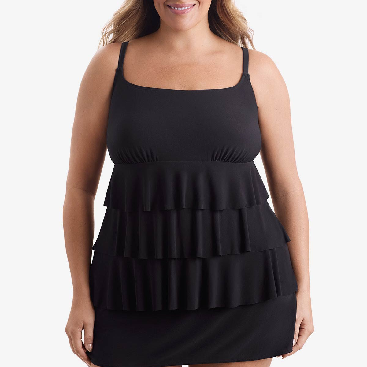 Longitude Plus Size Ruffle Faux Skirtini Long Torso One Piece Swimsuit ...