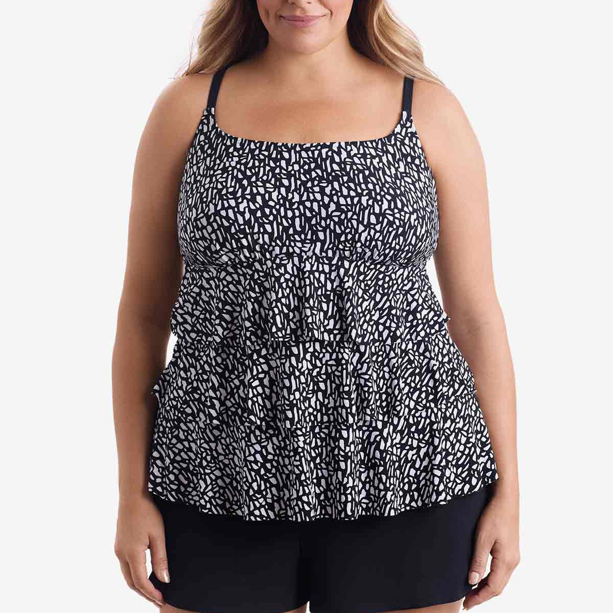 Longitude Plus Size Ruffle Faux Shortini Long Torso One Piece Swimsuit ...