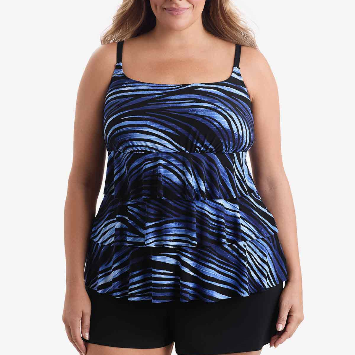 Longitude Plus Size Ruffle Faux Shortini Long Torso One Piece Swimsuit ...