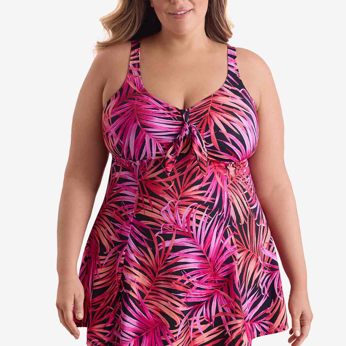 Shape Solver Plus Size Bow Front One Piece Swim Dress Shake A Palm ...