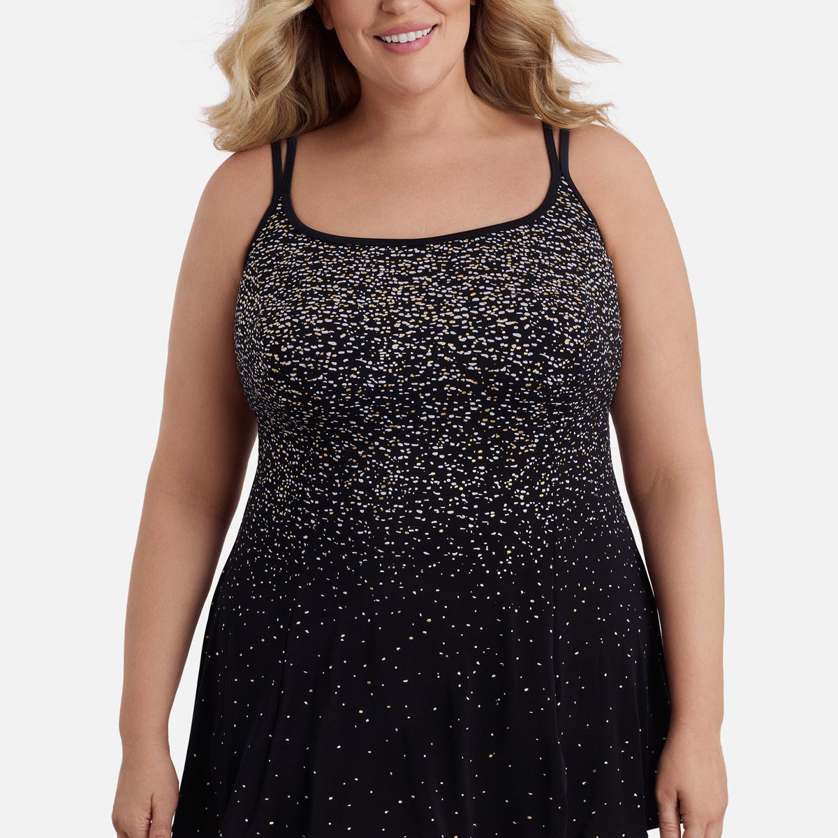 Longitude Plus Size Long Torso Princess Seam Swim Dress Sparkle Falls ...