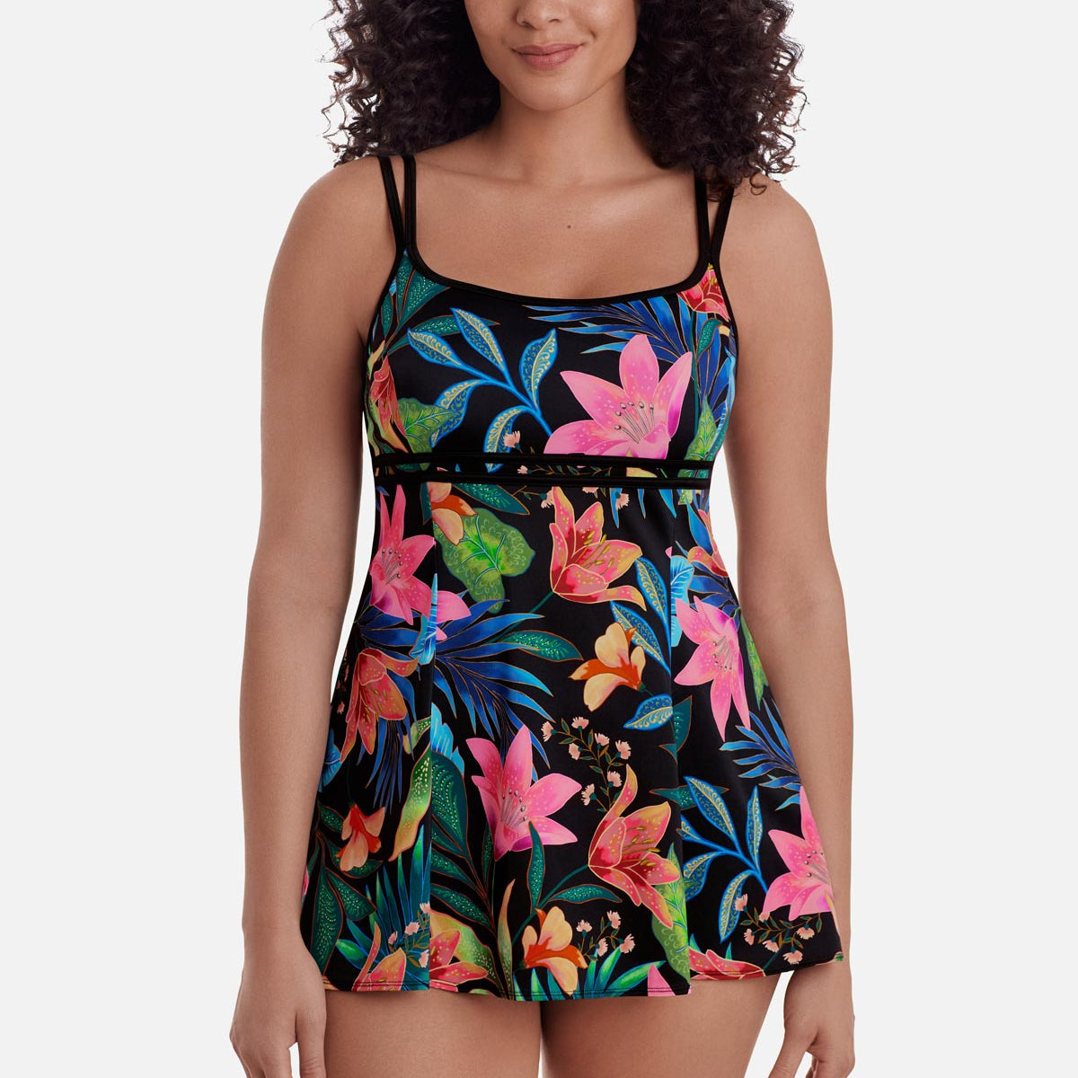 Longitude Long Torso Empire Princess Seam Swim Dress Midnight Plumeria ...