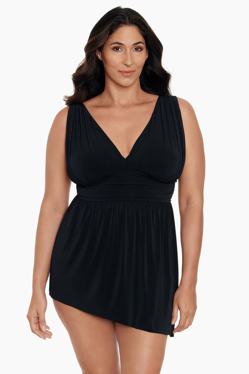 Goddess Flyaway Long Torso Swim Dress Black Tie – Longitude Swim