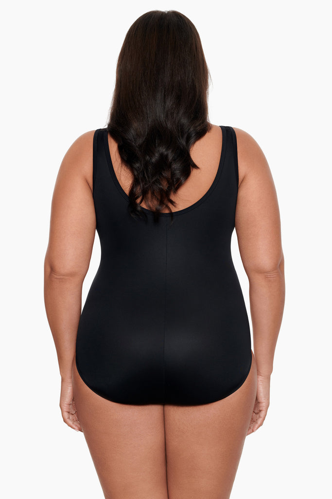 Longitude Plus Size Mesh Highneck Long Torso One Piece Swimsuit ...